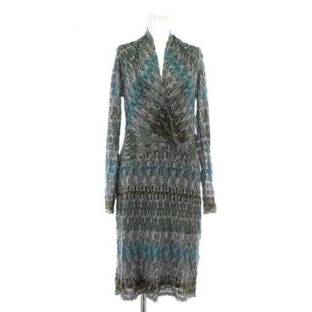 【中古】MISSONI ワンピース ウール混 アンゴラ混 カシミヤ混 長袖 ロング 総柄 インナー付き 40 M マルチカラー