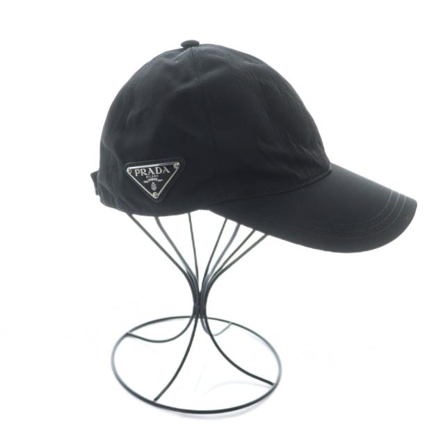 【中古】プラダ PRADA 22年 1HC274 Re-Nylon ベースボールキャップ 帽子 三角プレート ロゴ S 黒 ブラック ■GY19