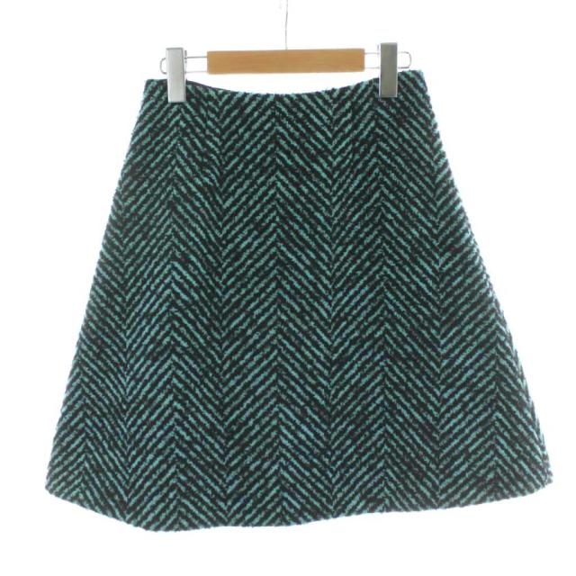 【中古】プラダ PRADA スカート ひざ丈 ウール ツイード モヘヤ混 36 黒 ブラック 緑 グリーン ヘリンボーン柄