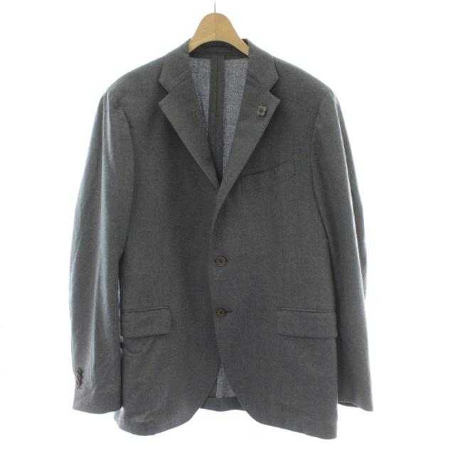 【中古】ラルディーニ LARDINI テーラードジャケット ウール 52 グレー ブートニエール シングル 3B 裏地なし