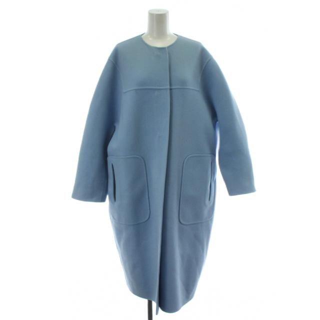 【中古】ドゥロワー Drawer D WT W/CA REVER リバーノーカラーコート カシミヤ混 38 水色 ブルー ドルマンスリーブ