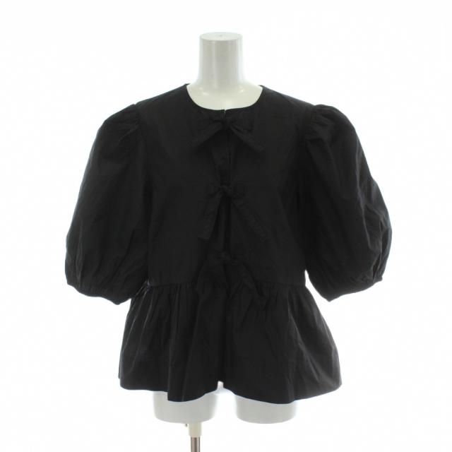 【中古】ガニー GANNI Cotton Poplin Peplum Blouse コットンポプリンペプラムブラウス 38 黒 ブラック リボン