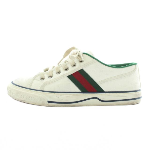 【中古】グッチ GUCCI Tennis 1977 スニーカー キャンバス ローカット GG柄 シェリーライン 白 ホワイト