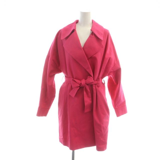 【中古】未使用品 ブルーガール BLUGIRL トレンチコート ミドル ダブル 長袖 タグ付き 総裏地 リボン 38 M ピンク