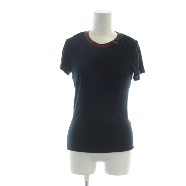 【中古】グッチ GUCCI Tシャツ カットソー 半袖 リボン シェリーライン ロゴ 薄手 XS 紺 ネイビー ■GY19 /MQ