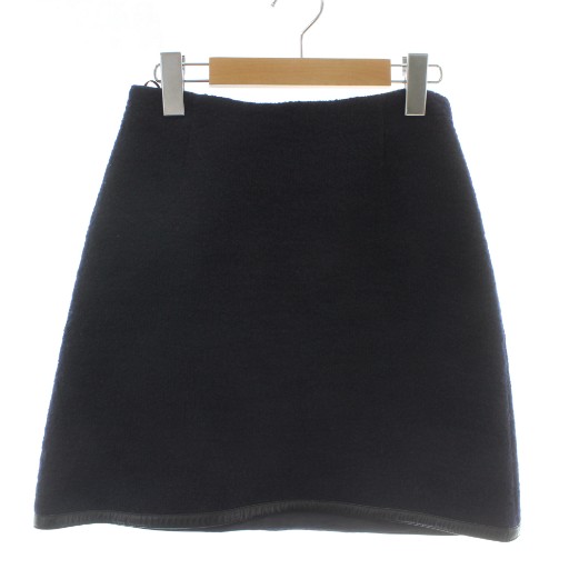 【中古】プラダ PRADA 台形スカート ミニ ウール レザー ツイード 36 XS 紺 ネイビー /XZ ■GY19 レディース