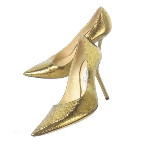 【中古】ジミーチュウ JIMMY CHOO パンプス ピンヒール ポインテッドトゥ メタリック 37 23.5cm ブロンズゴールド