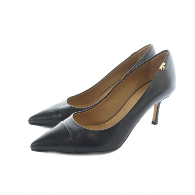 【中古】トリーバーチ TORY BURCH パンプス レザー 切替 ポインテッドトゥ ロゴ 5.5 22.5cm 黒 ブラック ■GY19 /MQ