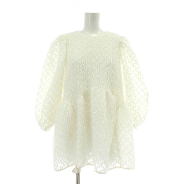 【中古】アローブ Arobe シャーリングエンブロイダリーブラウス 長袖 ペプラム 総柄 2 M 白 ホワイト 1110301