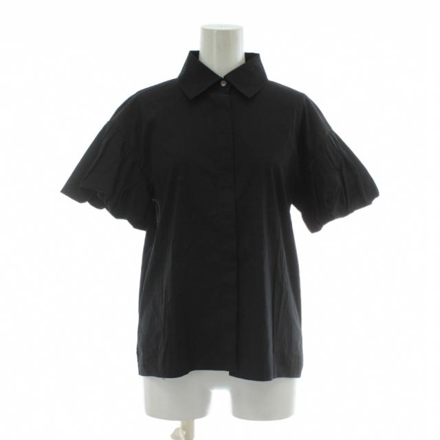 【中古】フォクシー FOXEY シャツ ブラウス 半袖 フレンチパフ 比翼ボタン 38 S 黒 ブラック /XZ ■GY19 レディース