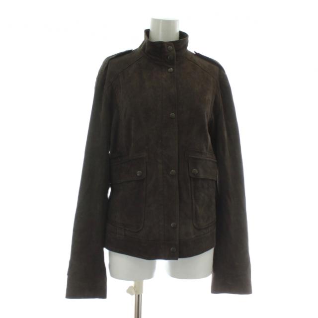 【中古】MAX MARA WEEKEND LINE ジャケット アウター スエード ハイネック 裏地チェック柄 ジップアップ 42 M 茶色