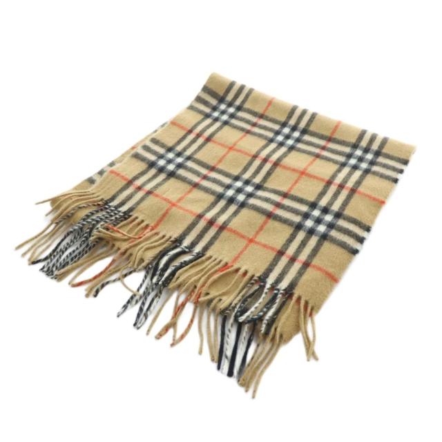 【中古】バーバリーズ Burberrys ヴィンテージ ピュアカシミヤ マフラー ストール ノバチェック フリンジ 茶 ブラウン