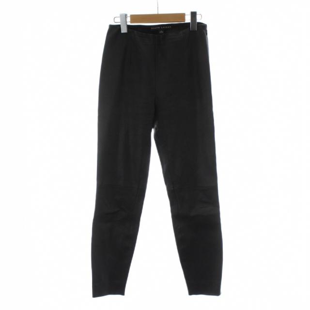 【中古】ラルフローレン RALPH LAUREN ラムレザーパンツ 4 黒 ブラック ストレート ロング丈 ボトムス /PP ■GY19
