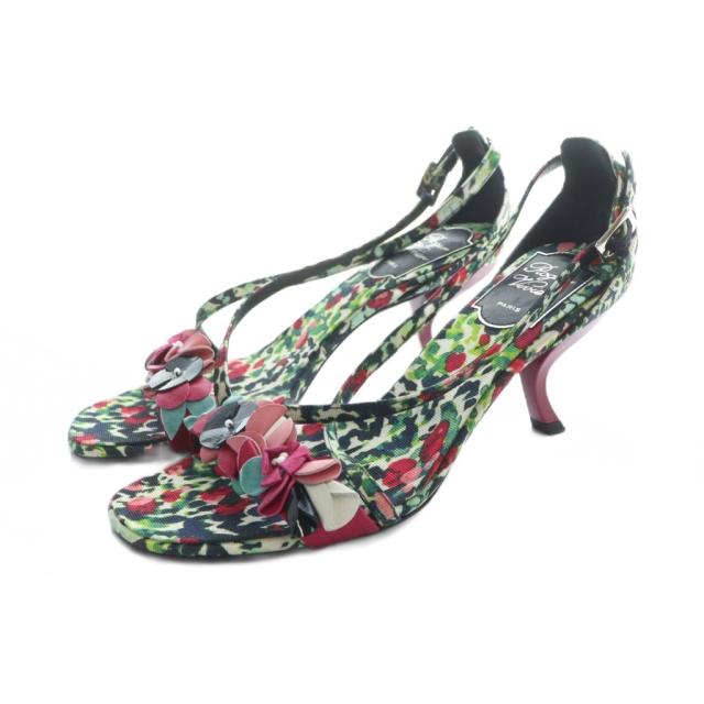 【中古】ロジェヴィヴィエ ROGER VIVIER サンダル ハイヒール ロゴ 花柄 モチーフ 36 23cm マルチカラー ■GY19 /MQ