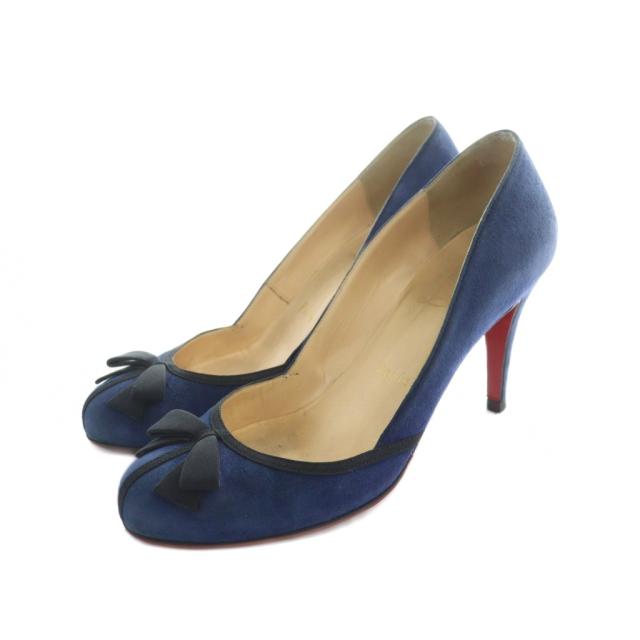 【中古】クリスチャンルブタン Christian louboutin パンプス ハイヒール ロゴ スエード リボン 36.5 23.5cm 青