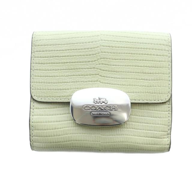 【中古】コーチ COACH CR395 エライザ スモール ウォレット 二つ折り財布 ウォレット レザー フラップ 緑 グリーン