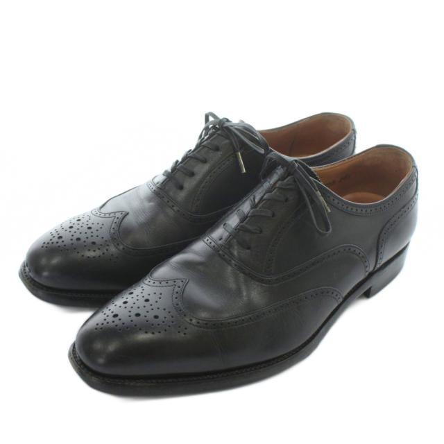 【中古】SCOTCH GRAIN ビジネスシューズ ドレス 革靴 レザー メダリオン ウイングチップ 内羽根 24.5cm 黒 F-0255