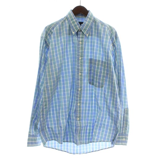 【中古】バーバリー ロンドン BURBERRY LONDON ボタンダウンシャツ 長袖 チェック柄 総柄 M 青 ブルー