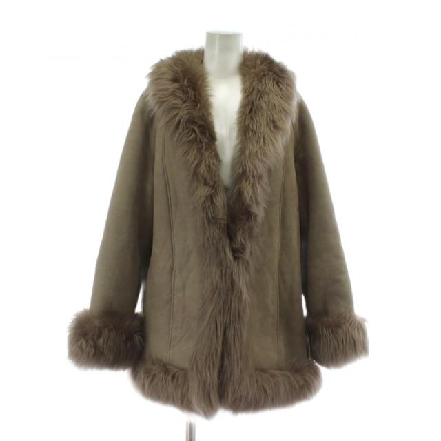 【中古】未使用品 レダ—クリス Leder Cris ムートンコート アウター 羊革 ラムレザー ファー ミドル 9 M ベージュ