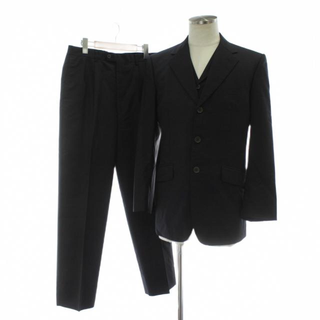 【中古】ポールスミス レッソーナ生地 スーツ セットアップ 3ピース3B サイドベンツ パンツ ベスト ウール M 紺