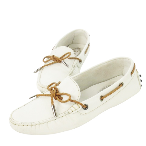 【中古】トッズ TOD'S ドライビングシューズ モカシン デッキシューズ レザー 革 ロゴ型押し 37 24.0cm 白