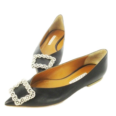 【中古】ピッピシック PIPPICHIC ANNA V JEWERLY パンプス フラットシューズ 革 ビジューバックル 36.5 黒