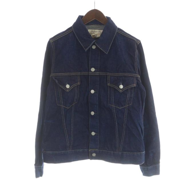 【中古】レミレリーフ REMI RELIEF 3rd デニムジャケット 長袖 ステンカラー ロゴ シングル S 紺 ネイビー ■GY01