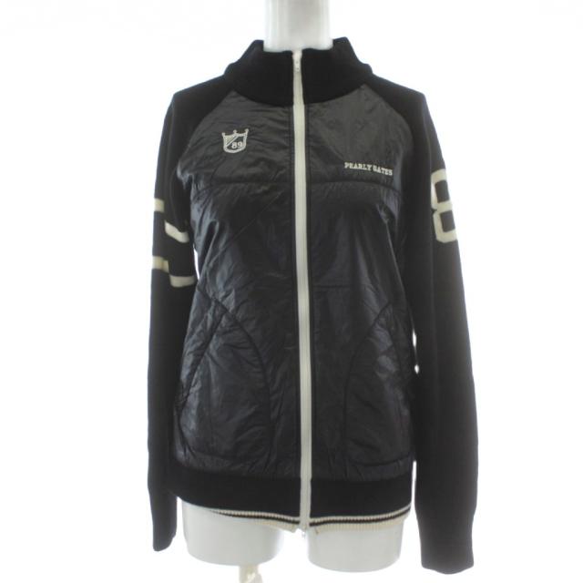 【中古】パーリーゲイツ PEARLY GATES 中綿切替ニットジャケット ウール 1 黒 ブラック ジップアップ 長袖