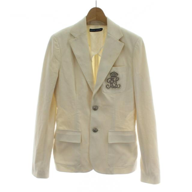 【中古】ラルフローレン RALPH LAUREN テーラードジャケット ブレザー 2 白 ホワイト 銀色ボタン ワッペン 2B