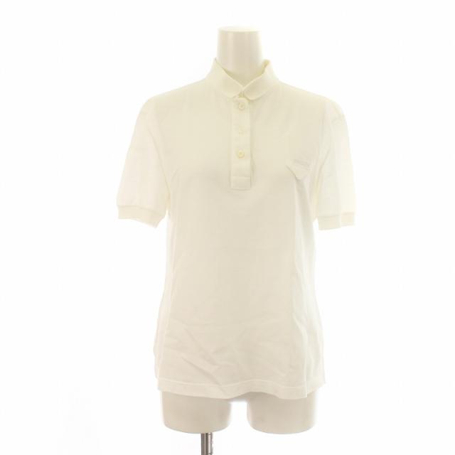 【中古】プラダ PRADA ポロシャツ カットソー 半袖 ロゴ ワッペン ハーフボタン 鹿の子 白 ホワイト