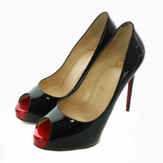 【中古】クリスチャンルブタン Christian louboutin パンプス エナメル オープントゥ ハイヒール ピンヒール 37 24 黒
