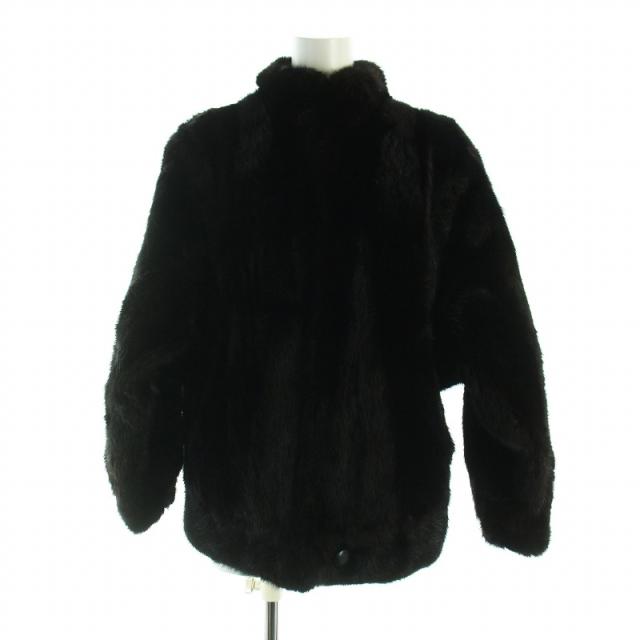 【中古】ノーブランド品 毛皮ジャケット ダークミンクファー 長袖 ドルマンスリーブ ジップアップ 茶 ブラウン