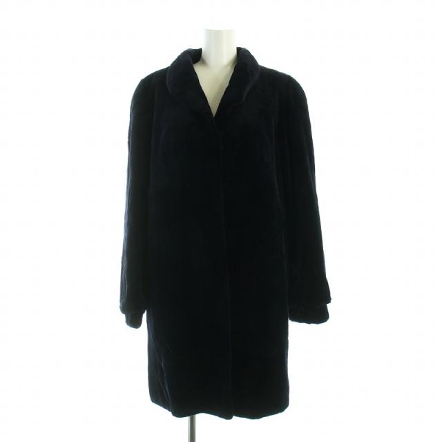 【中古】MODESAGA GENUIFUR 毛皮コート ロング シェアードミンクファー 長袖 総裏地 紺 ネイビー