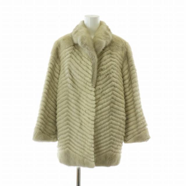 【中古】ミツコシ MITSUKOSHI ファーコート アウター 毛皮 サファイアミンク ミドル 裏地総柄 13 XL グレー