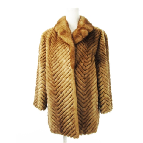 【中古】ジュリアンパルティーナ julian partina  ファーコート ミンクファー 毛皮 ヘリンボーン 11 茶 ブラウン