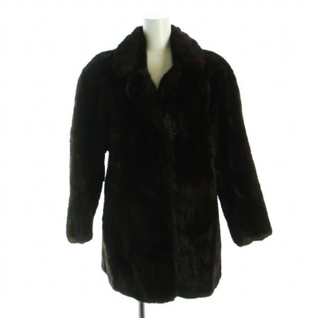 【中古】サガミンク SAGA MINK 金サガ 毛皮コート ミンクファー ミドル 長袖 総裏地 ネーム刺繍入り 茶 ブラウン