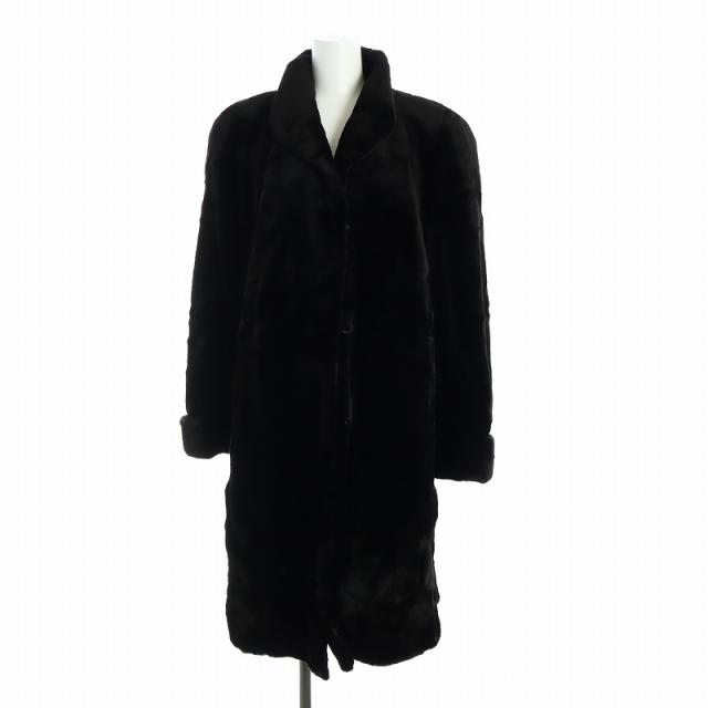 【中古】partina 毛皮コート シェアードミンクファー 長袖 総裏地 ロング ネーム刺繍入り F 黒 ブラック