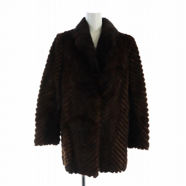 【中古】ノーブランド品 毛皮コート ミンクファー 長袖 総裏地 ミドル 11 L 茶 ブラウン ■GY18 /MQ レディース