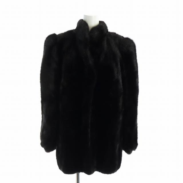 【中古】サガミンク SAGA MINK 銀サガ AKASAKA FUR 毛皮コート ブラックミンクファー 長袖 総裏地 ミドル
