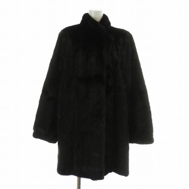 【中古】ノーブランド ファーコート アウター 毛皮 ミンク ミドル 肩パッド 11 L 茶色 ブラウン