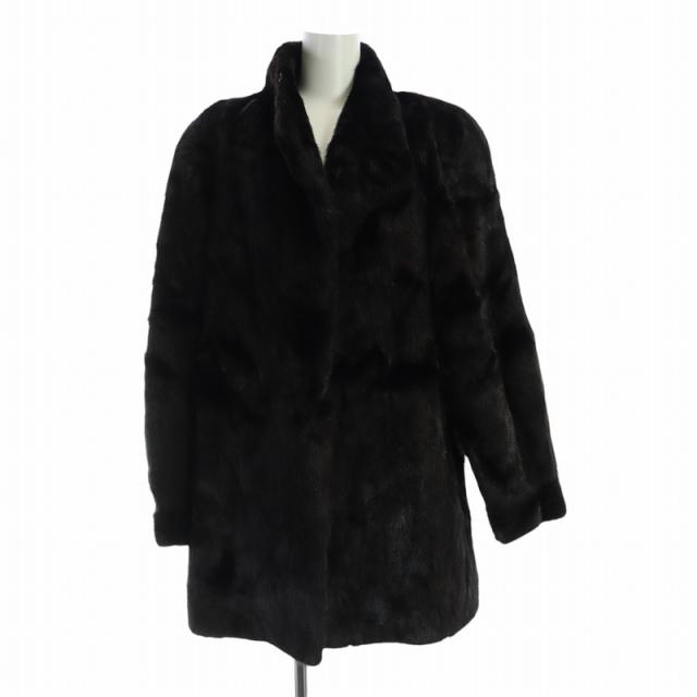 【中古】ノーブランド品 毛皮コート ダークミンクファー 総裏地 ミドル 長袖 茶 ブラウン ■GY18 /MQ レディース