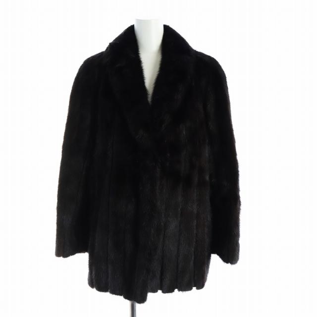 【中古】ノーブランド品 毛皮コート ミンクファー ミドル 長袖 総裏地 ネーム刺繍入り 11 L 茶 ブラウン