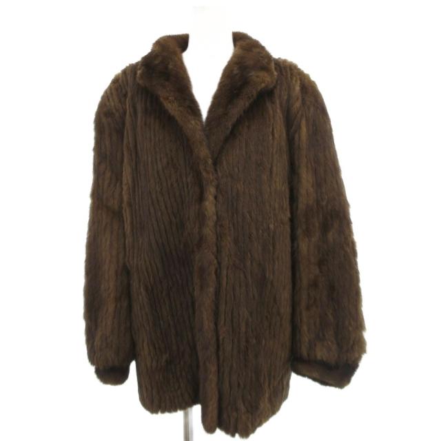 【中古】Hankang 銀サガ ファーコート ジャケット ミンクファー 毛皮 裏地刺繍 15号 茶 ブラウン /BS ■GY11