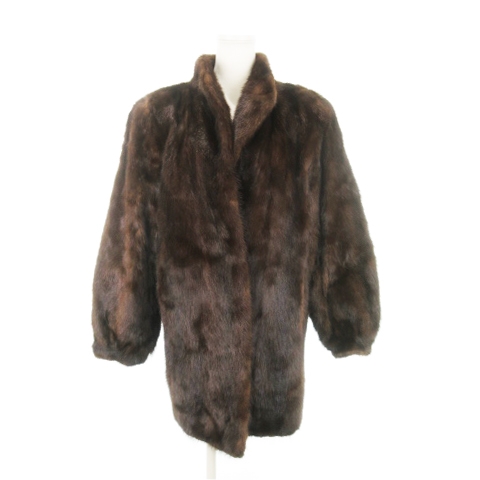 【中古】ノーブランド ファーコート ミンク 毛皮 本革 11号 茶 ブラウン /AH15 ■GY18 レディース
