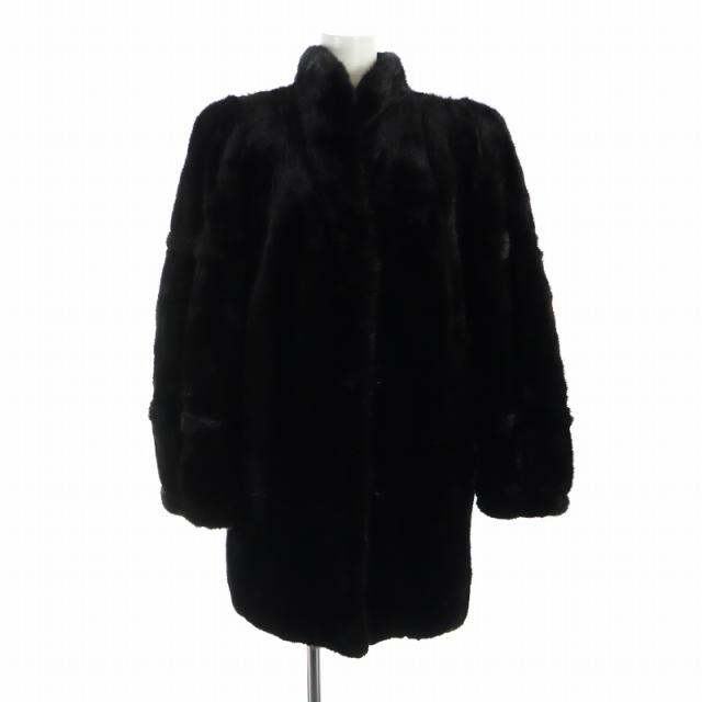 【中古】VENINI FURS New York 毛皮コート ミンクファー ミドル 総裏地 長袖 13 LL 黒 ブラック レディース