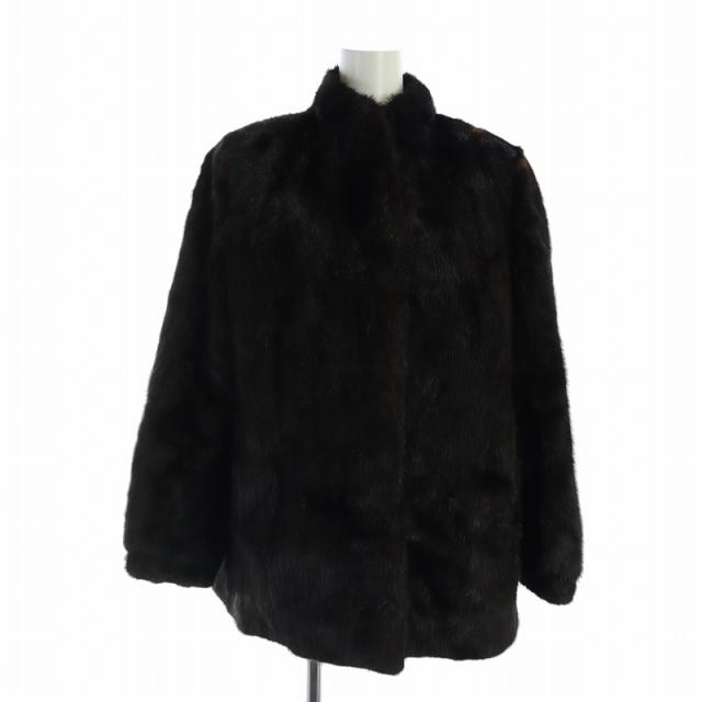 【中古】サガミンク SAGA MINK 金サガ 毛皮コート ミンクファー ミドル 長袖 総裏地 大きいサイズ 13 LL 茶