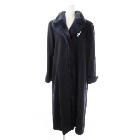 【中古】パリエンヌ PARIENNE コート ロング ミンクファー 毛皮 ウール ブローチ付き ショールカラー 11 紫 パープル