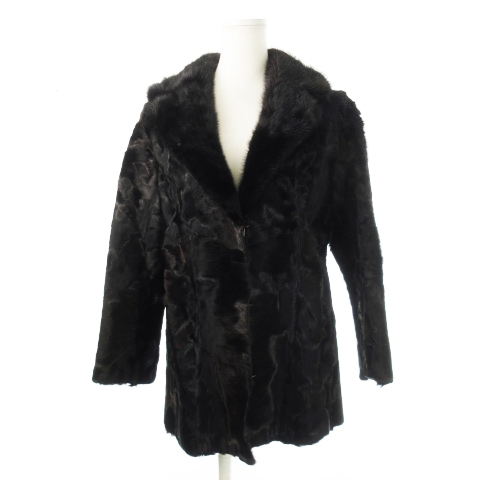 【中古】ノーブランド ファーコート ラムファー ミンクファー 毛皮 逆毛 ミドル テーラーカラー ミックス 9 焦茶