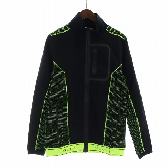【中古】未使用品 グッチ GUCCI タグ付き 22年 ロゴ トラック ジャケット ジップアップ L 黒 緑 698540 XJEH2 メンズ