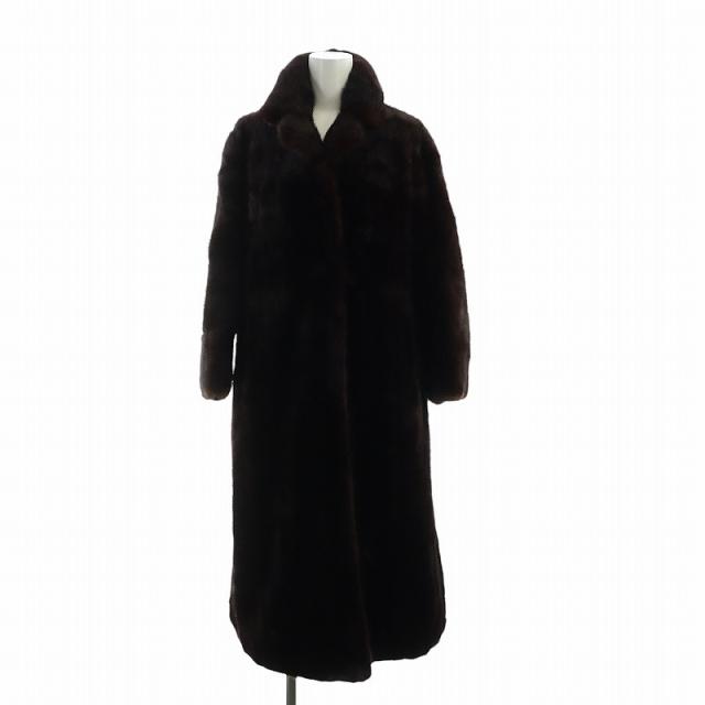 【中古】毛皮 ミンクファー ロング コート 総裏地 9 M 茶 ブラウン ■GY18 /MQ レディース